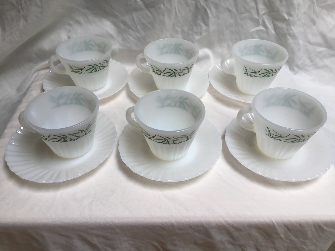 Termocrisa Cup and Saucer Milk Glass Cup and Saucer Bamboo Pattern ...