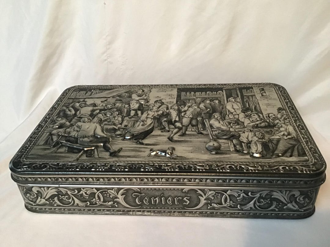 Vintage Teniers Tin Cookie Box Buiscuit Box Metal Box Belgium Tin Box ...