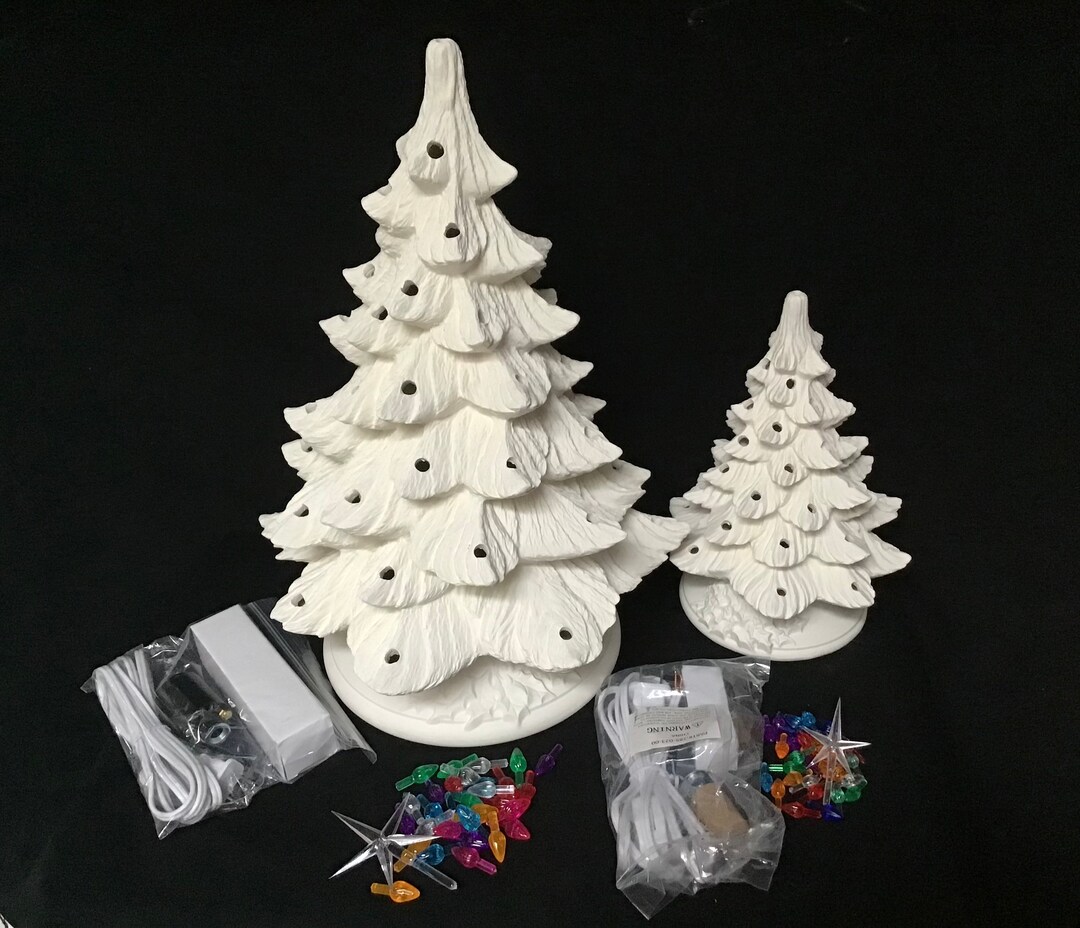 16" Ceramic Christmas Tree: Ready to Paint Bisque, Light Kit Included ...