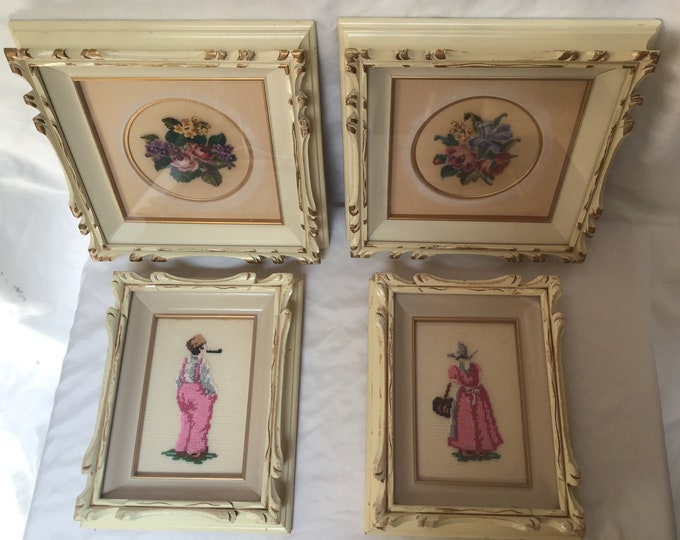Vintage Frames Set of Four Frames Shadow Box Frames With Needlepoint - Etsy