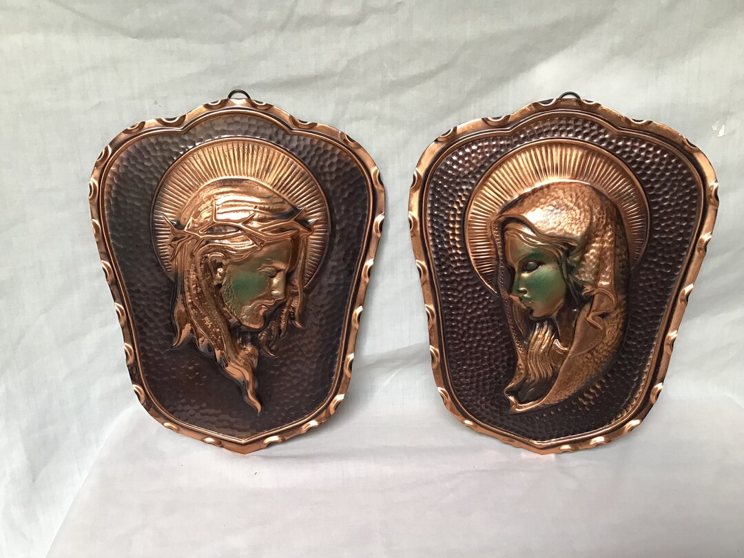 Vintage Copper Religious Wall Plaques: Mary and Jesus Repousse Set - Etsy