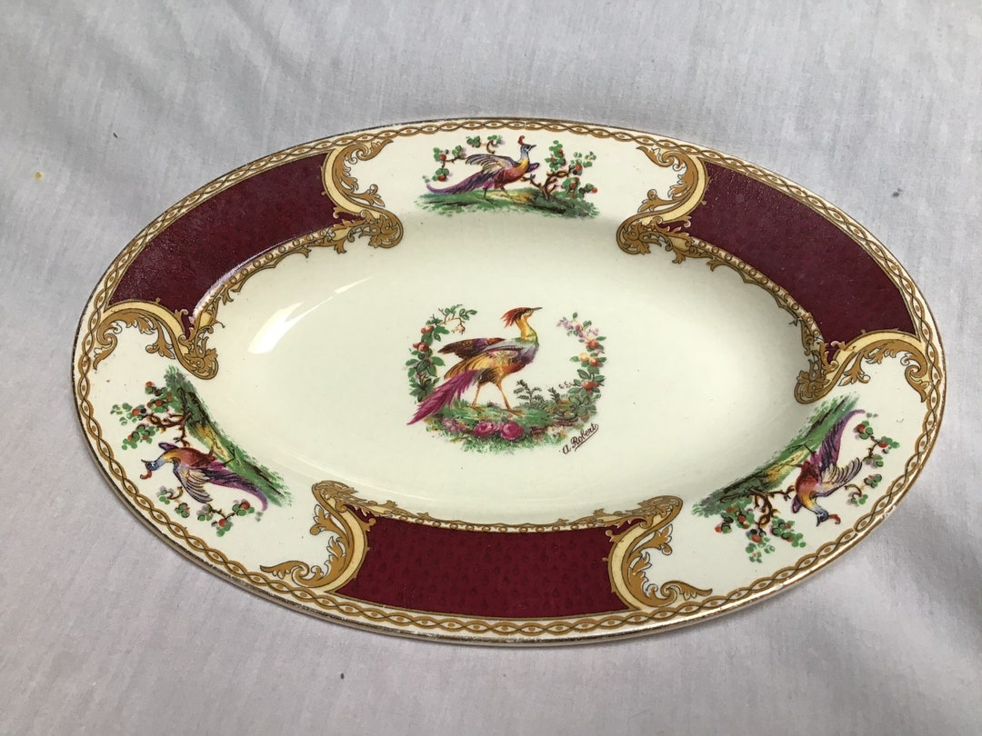 Vintage Royal Crown Myott Oval Platter Staffordshire Chelsea Bird ...