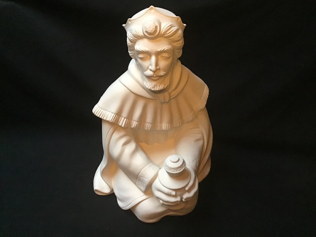 Ceramic Bisque Nativity Wiseman Extra Large Figurine Holding Coffer HTF ...