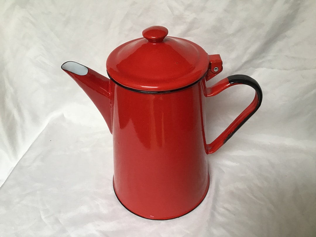 Vintage Red Enamel Coffee Pot Stove Top Coffee Pot Cottage Decor Made ...