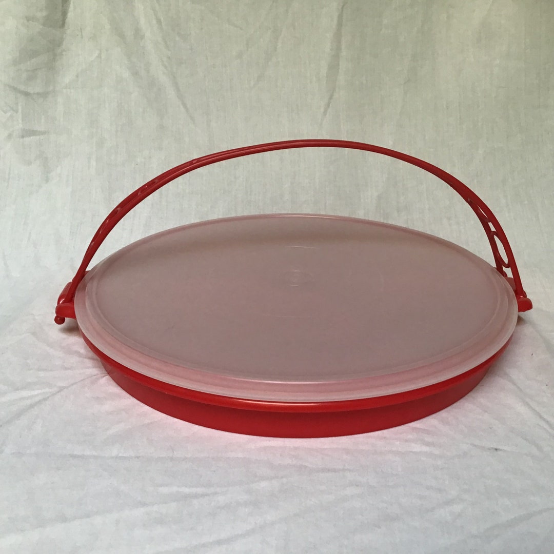 Vintage Tupperware Party Platter W/handle Divided Sections Red Round ...