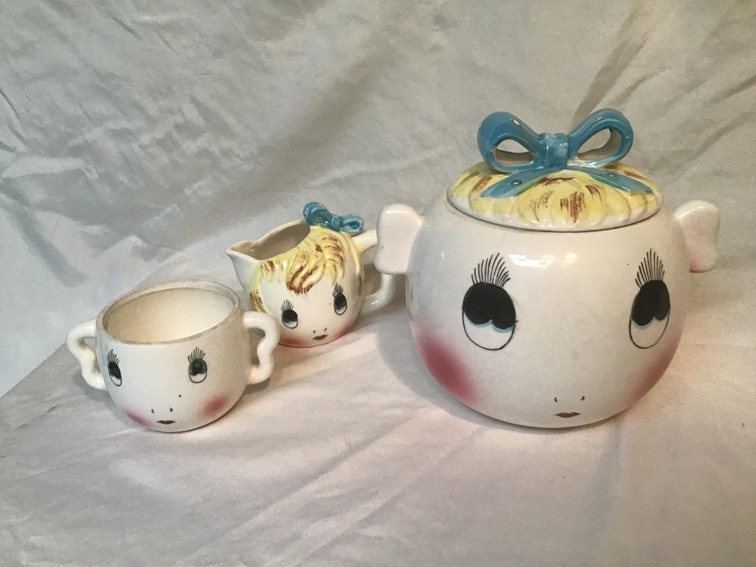 Vintage Royal Sealy Girl Cookie Jar, Creamer & Sugar Set ...