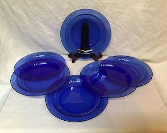 Set of 4 Cobalt Blue Plates, Made in France, Royal Cobalt Blue Glass ...