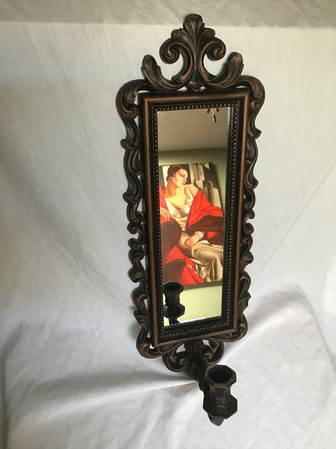Vintage Mirror With Candle Holder Syroco Mirror Made in USA - Etsy