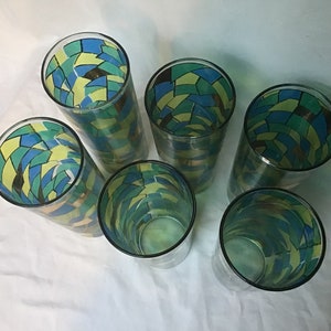 Vintage Drinking Glasses With Stain Glass Pattern Set of 6 Glasses - Etsy