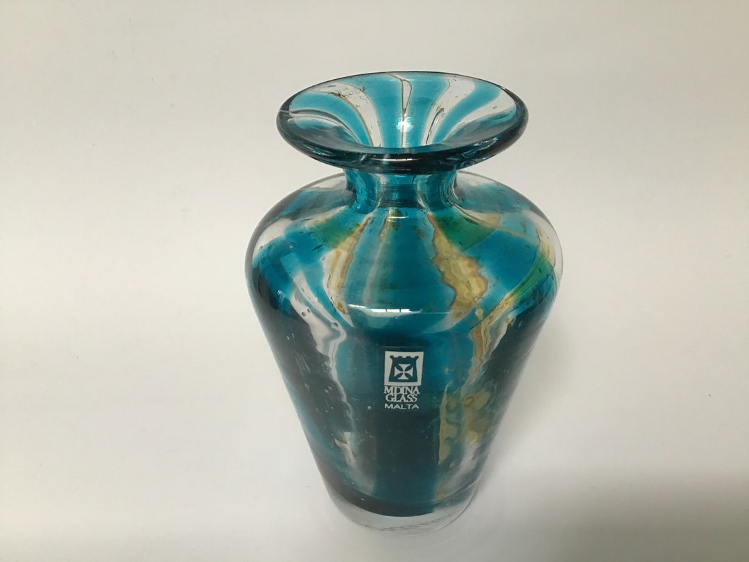 Mdina Glass Malta MCM Vase Collectible Blue Handblown Glass - Etsy
