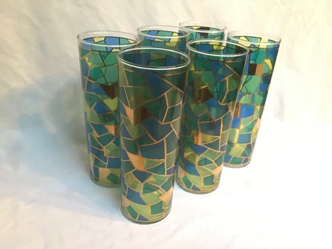 Vintage Drinking Glasses With Stain Glass Pattern Set of 6 Glasses - Etsy