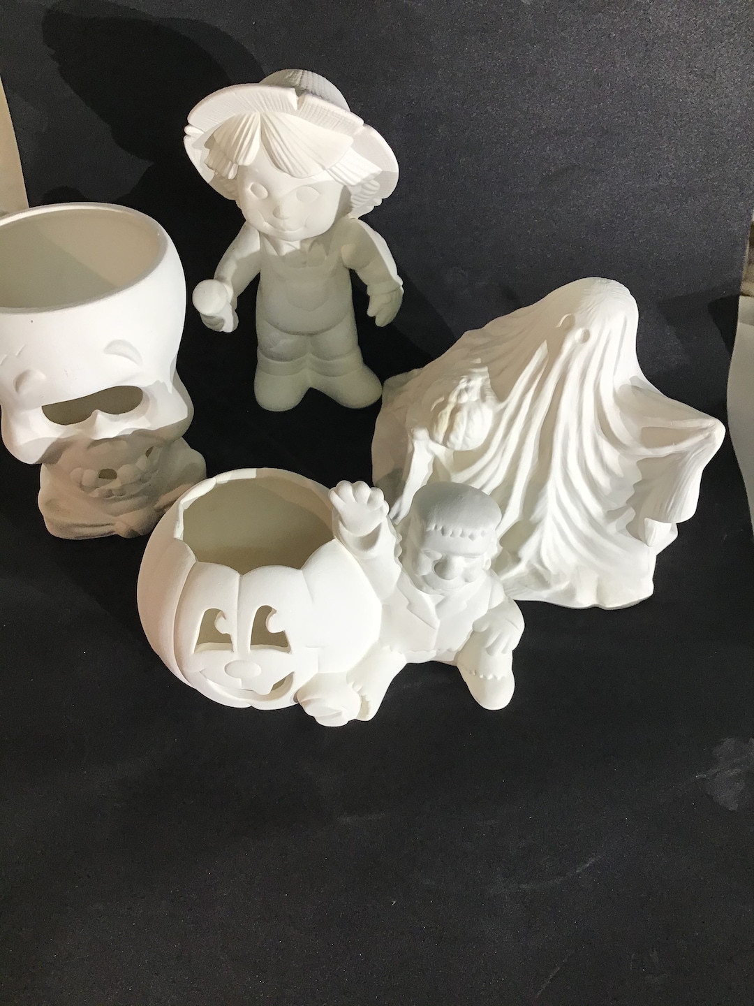 Ceramic Bisque Halloween Pieces Ghost Skull Frankenstein Ready to Paint ...
