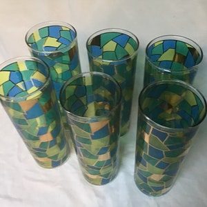 Vintage Drinking Glasses With Stain Glass Pattern Set of 6 Glasses - Etsy