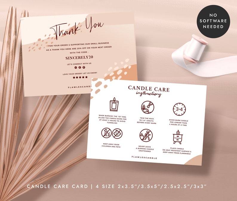 Editable Candle Care Card Template: Printable Instruction Guide (CORJL ...