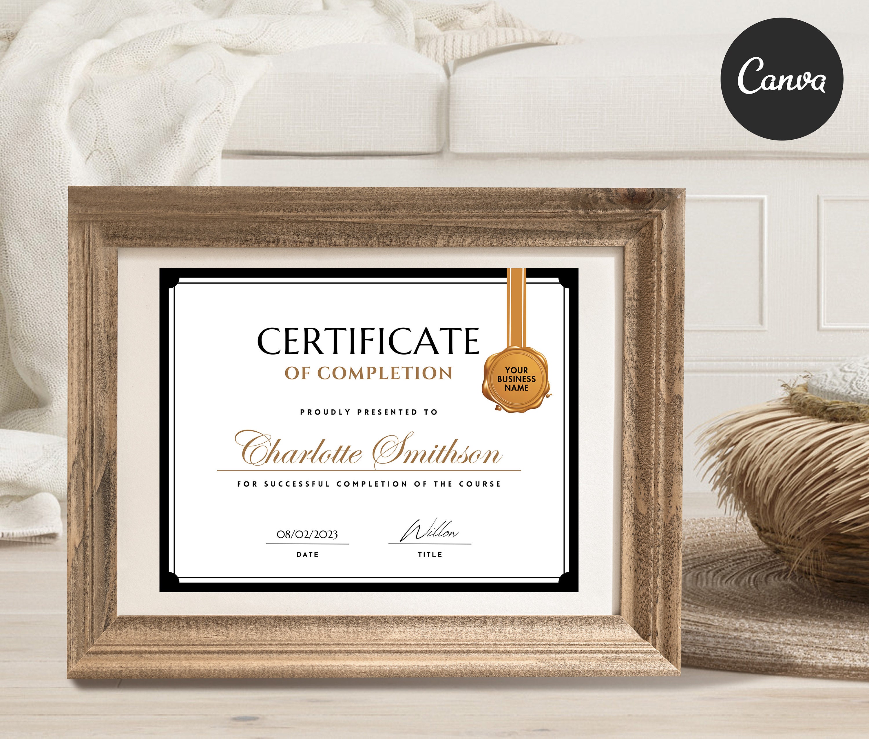 Editable Certificate of Completion Template: Modern Design (CANVA) - Etsy