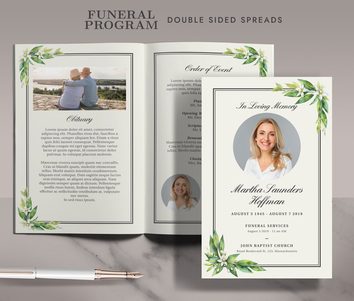 Printable Funeral Program Word Template 2memorial Photoshop | Etsy