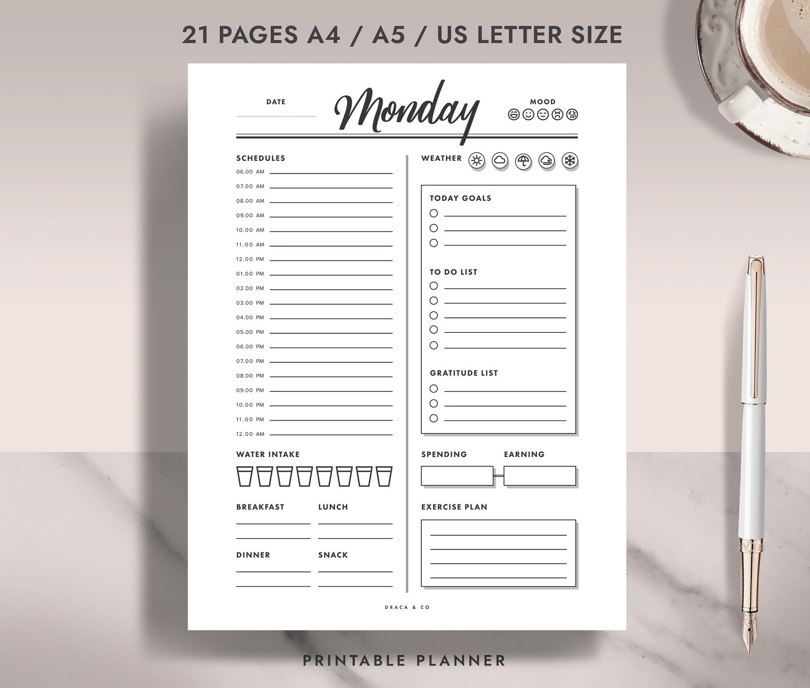 Daily Planner Printable Productivity Tracker Everyday - Etsy
