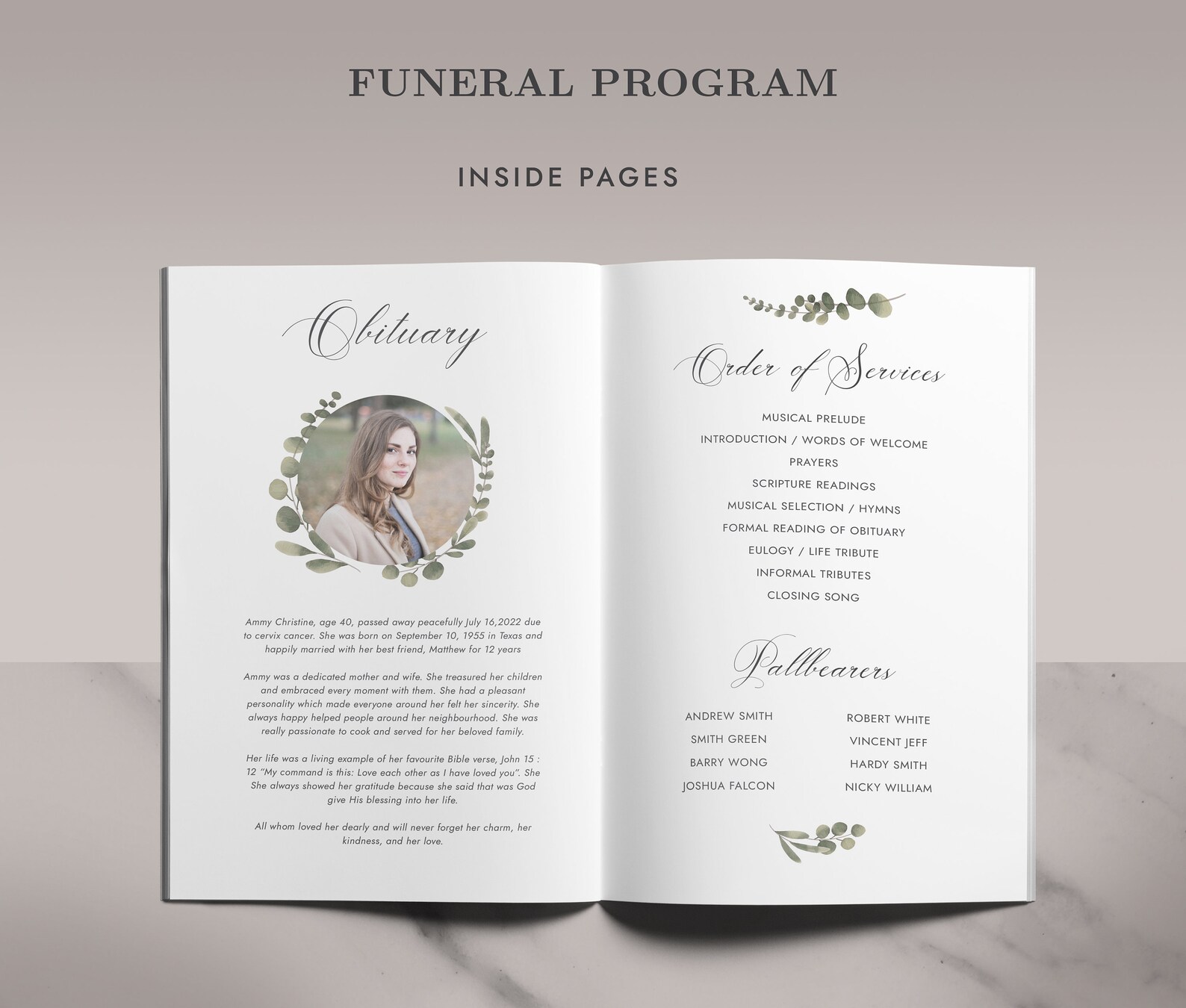 Printable Funeral Program Word Template 2memorial Photoshop - Etsy