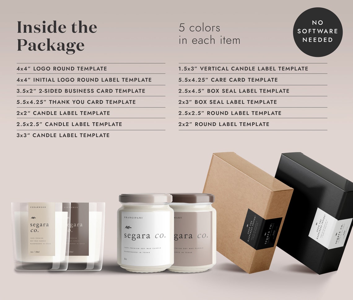 Candle Package Label Bundle Set Template Care Card Label | Etsy