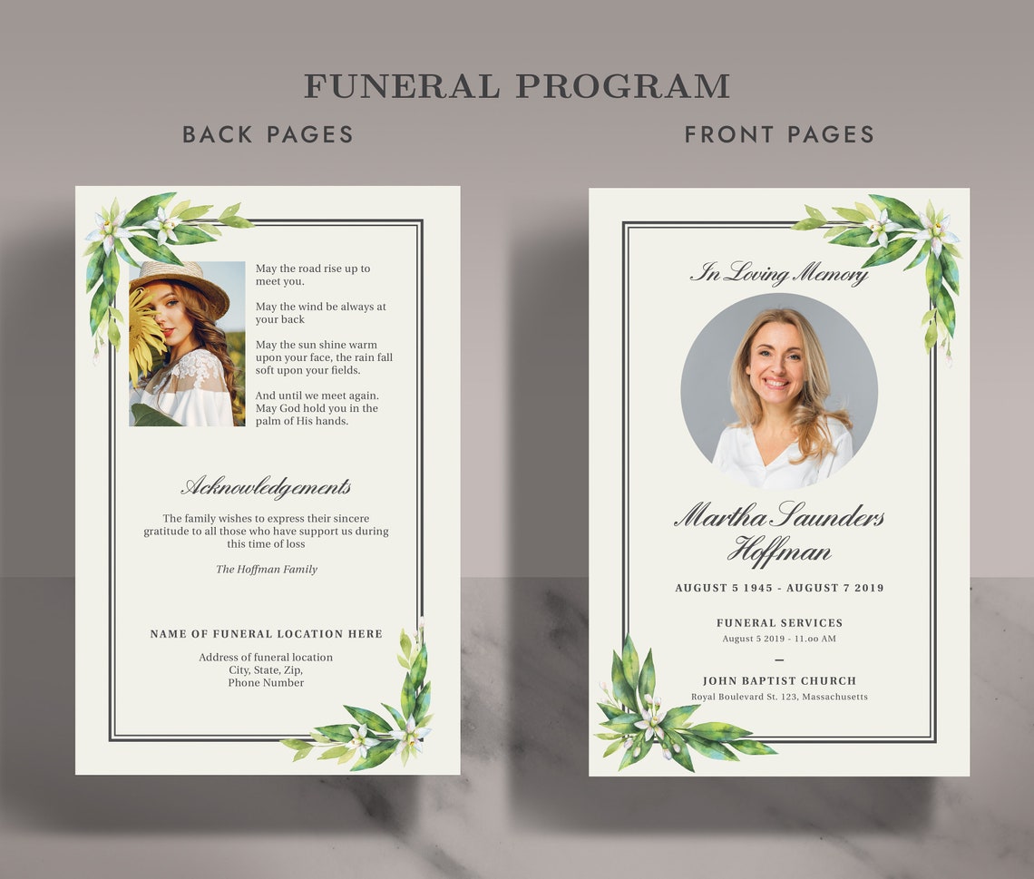 Printable Funeral Program Word Template 2memorial Photoshop | Etsy