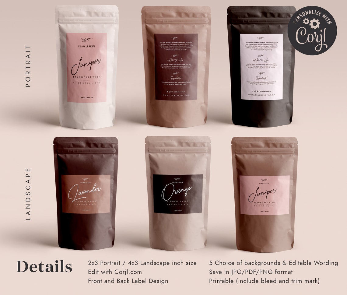 Pouch Label Template Editable Bath Salt Label DIY Body - Etsy