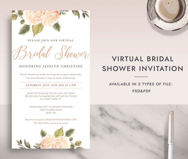 Virtual Bridal Shower Invitation Template (PSD & PDF) - Etsy