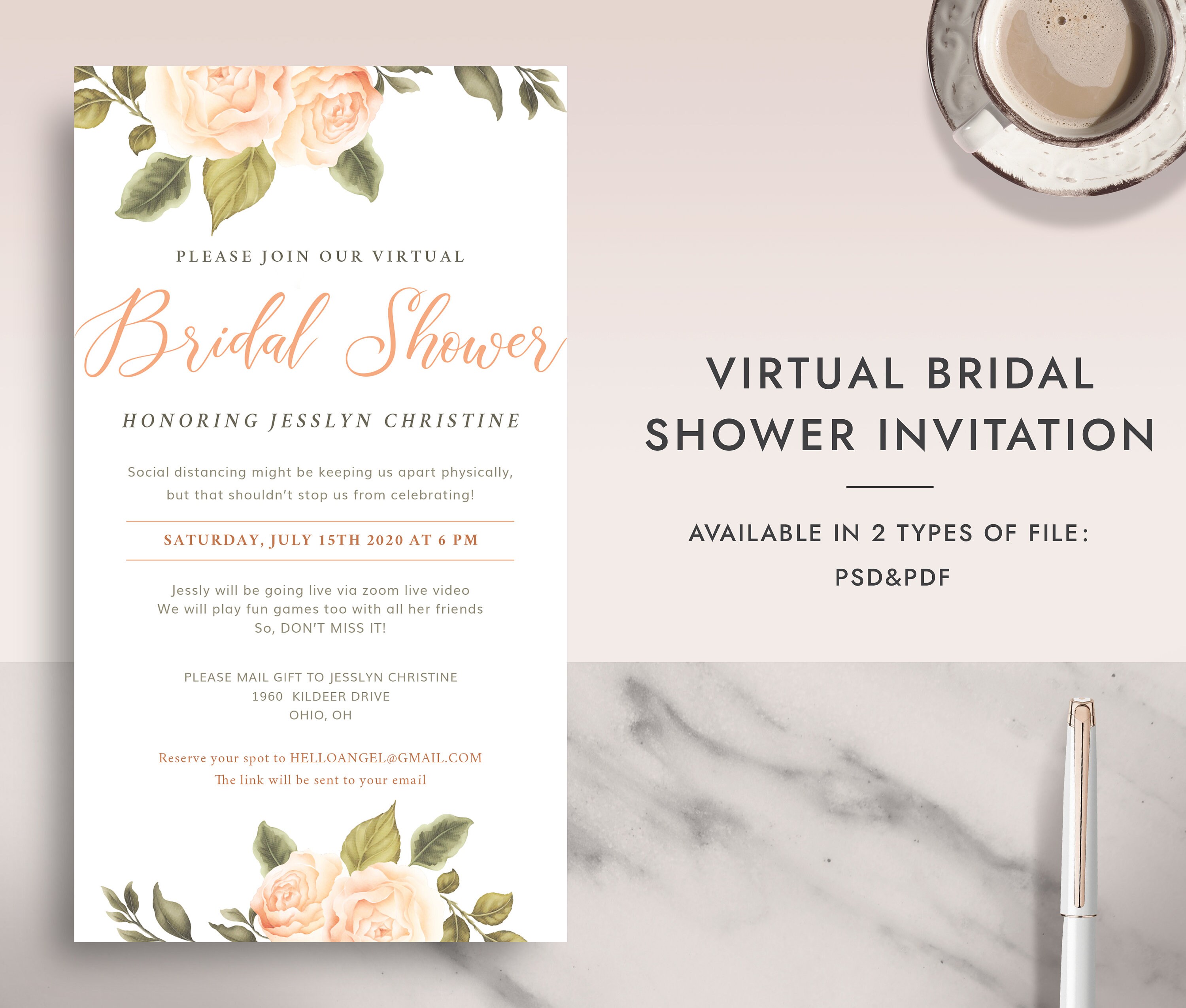 Virtual Bridal Shower Invitation Template Long Distance | Etsy