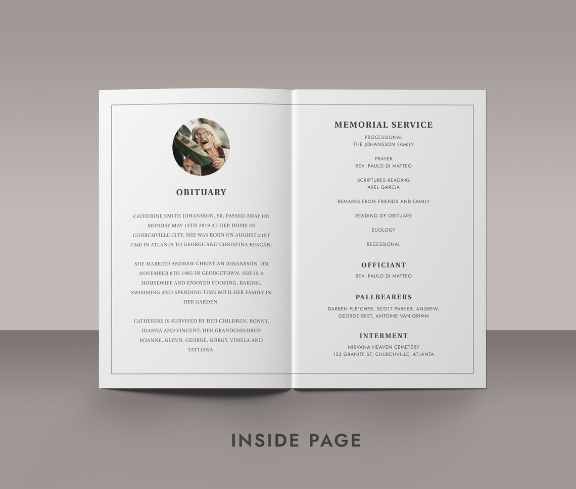 Printable Funeral Program Word Template Memorial Photoshop - Etsy Canada