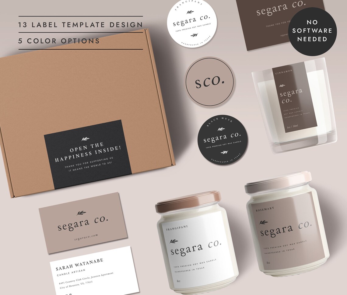 Candle Package Label Bundle Set Template Care Card Label | Etsy