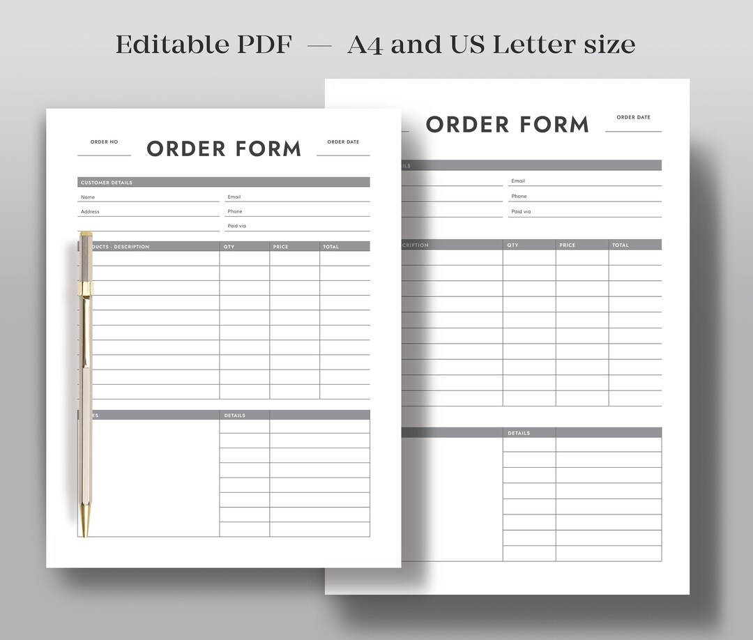 Minimalist Order Form Template, Editable PDF Order Form Template, Pdf ...
