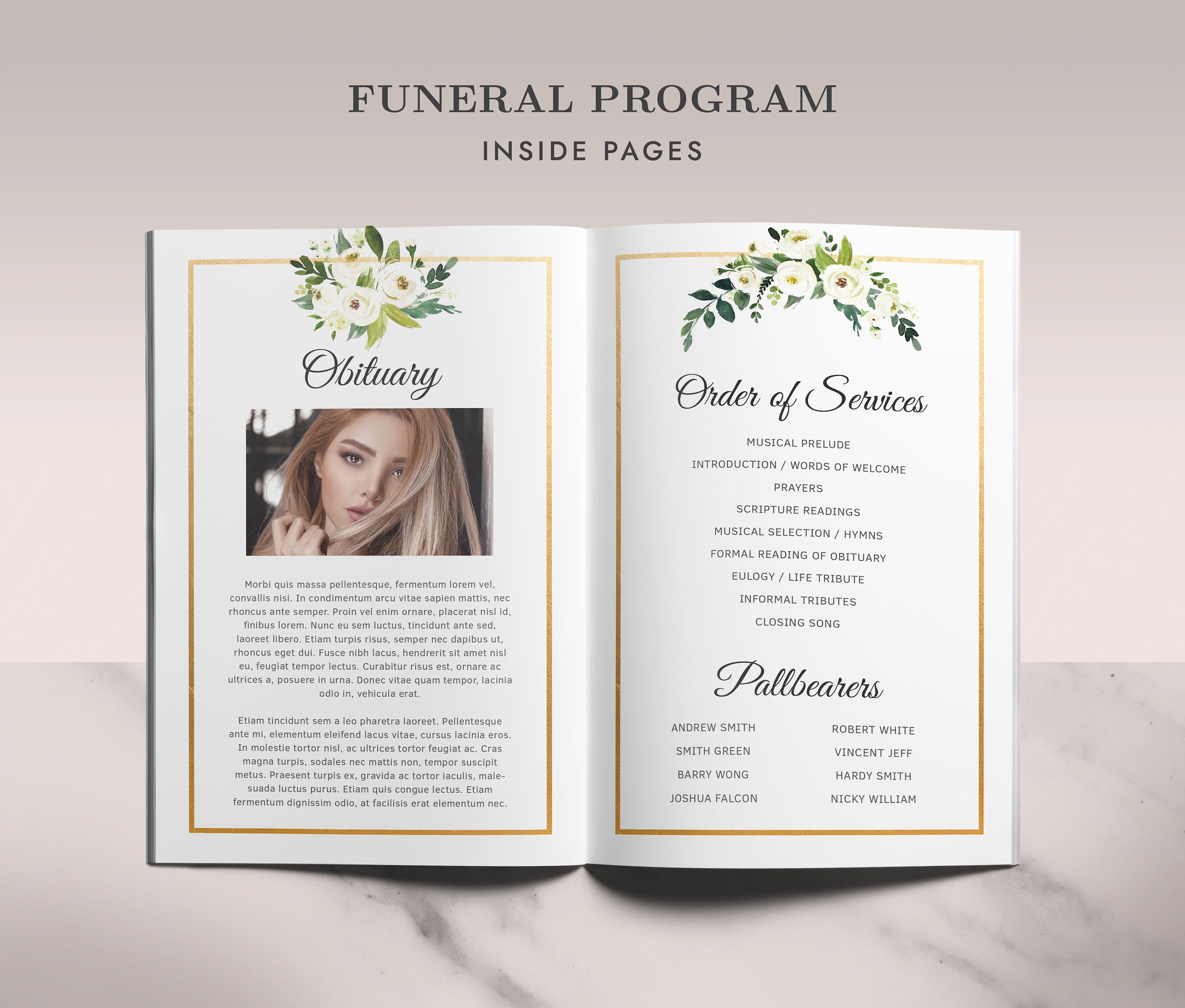 Printable Funeral Program Word Template Memorial Photoshop - Etsy Australia