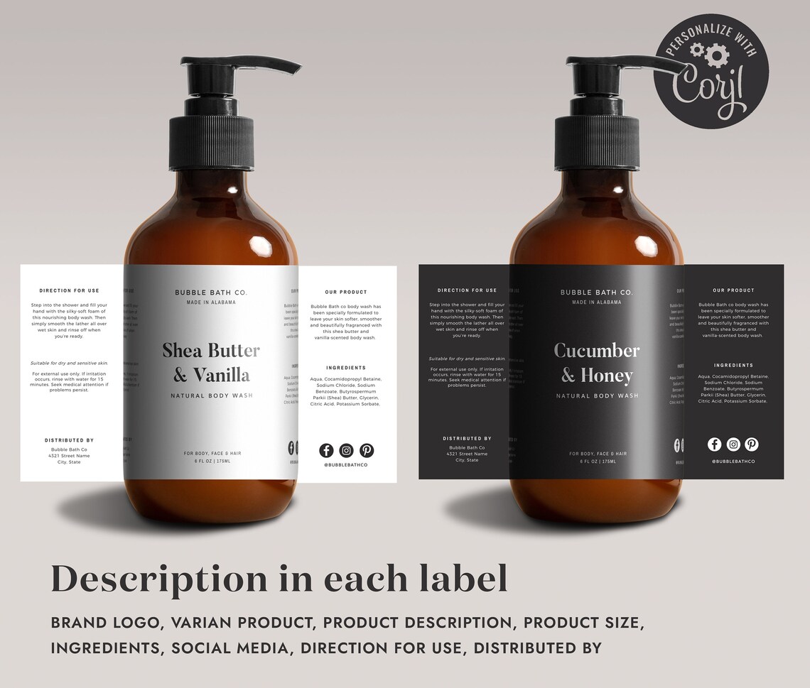 Body Product Bottle Label Bath Product Label Soap Bottle | Etsy