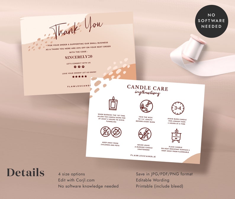 Editable Candle Care Card Template Printable Care Guide Card - Etsy