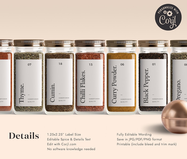 Spice Jar Label Template Printable Seasoning Stickers DIY - Etsy
