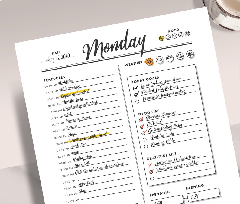 Daily Planner Printable Productivity Tracker Everyday - Etsy