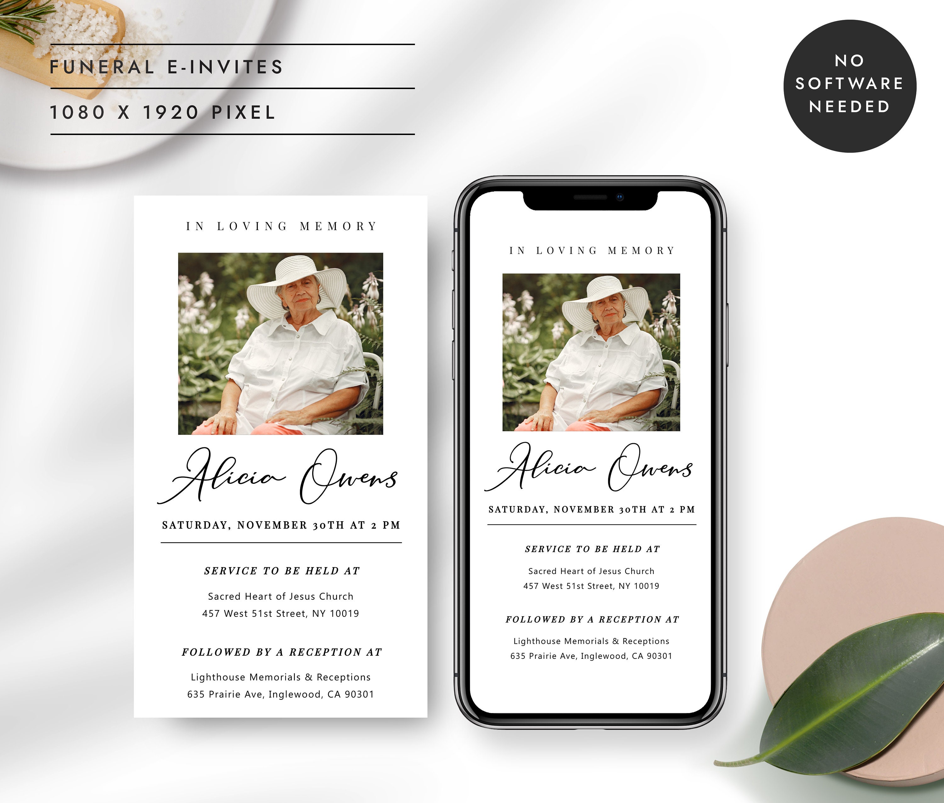 Funeral Digital Invite, Electronic Celebration of Life Announcement ...