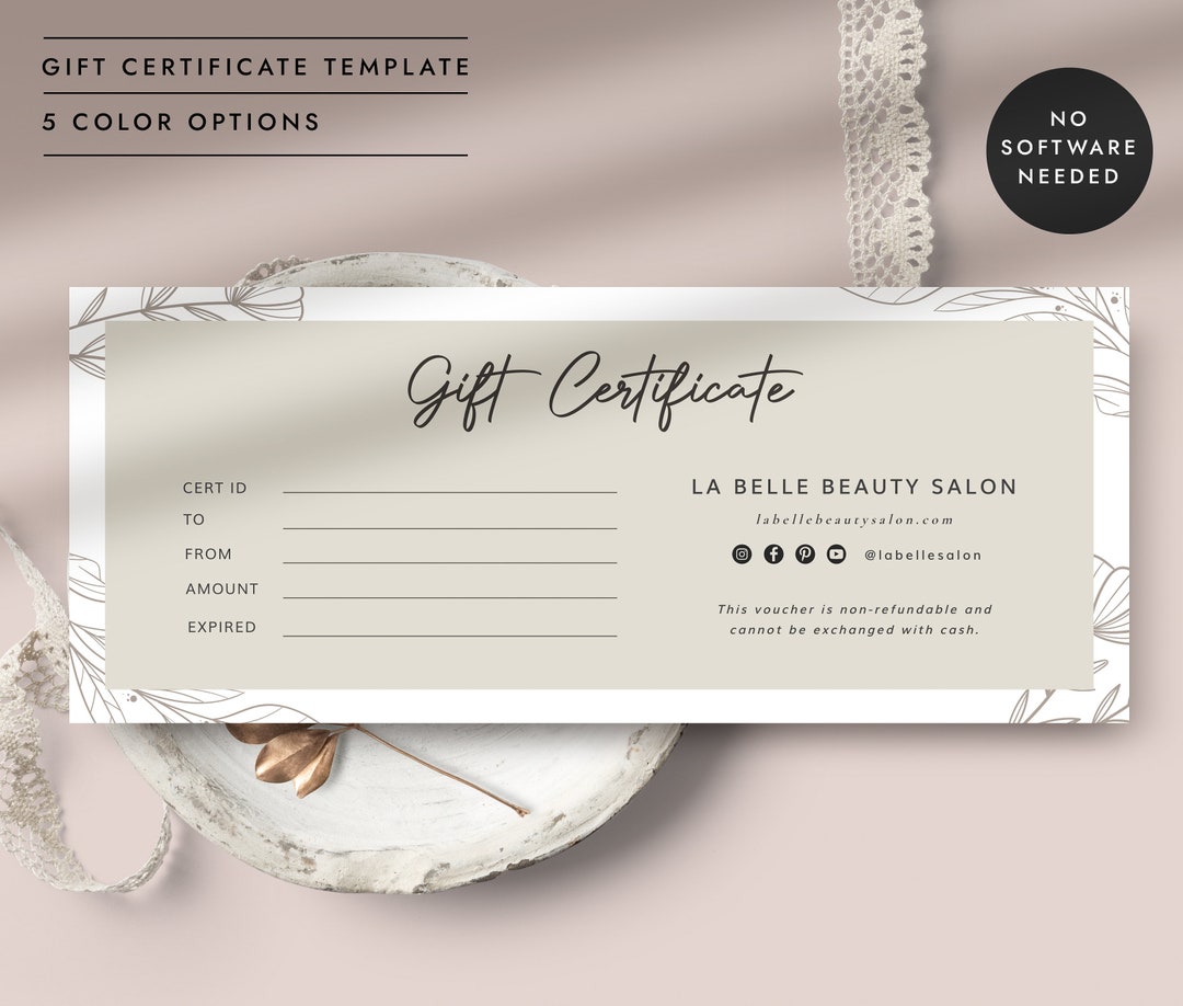 DIY Gift Certificate Template, Gift Voucher Certificate, Printable ...