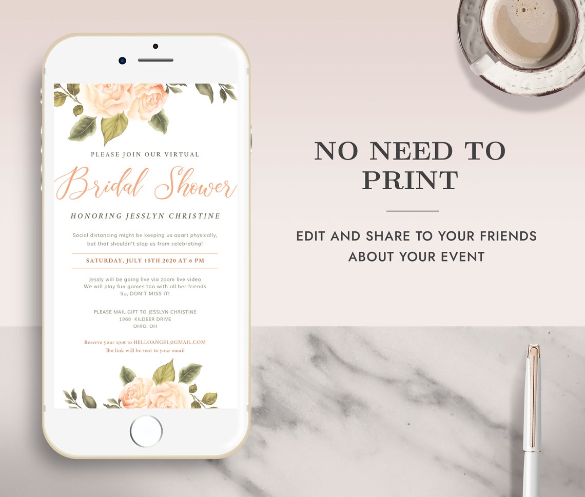 Virtual Bridal Shower Invitation Template (PSD & PDF) - Etsy