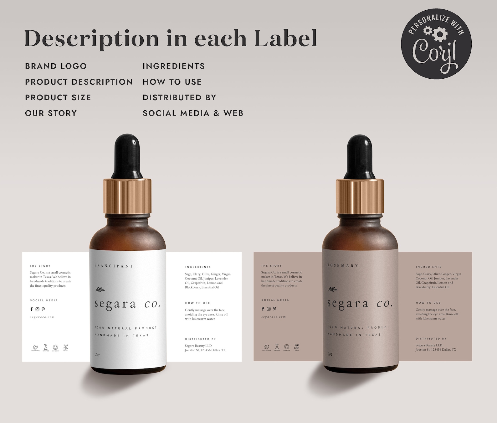 Skin Care Product Label Package Set Dropper Bottle Label - Etsy