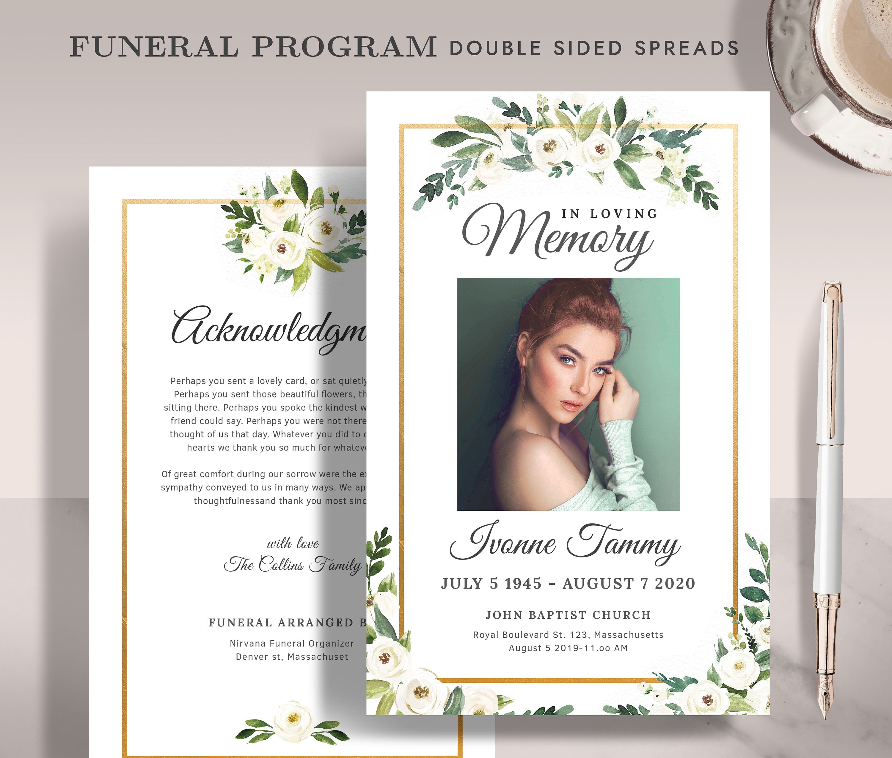 Printable Funeral Program Word Template Memorial Photoshop - Etsy Australia