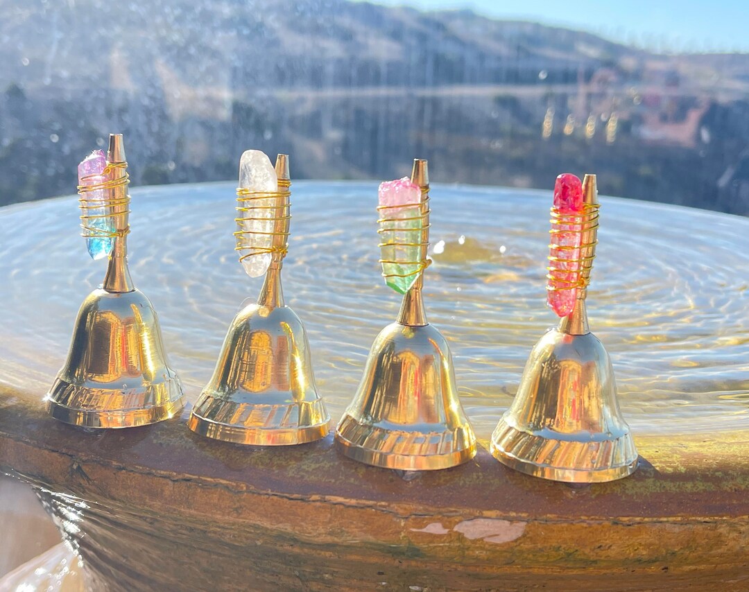Gold Bells With Quartz Crystal Point - Meditation Bell - Pagan - Wicca ...