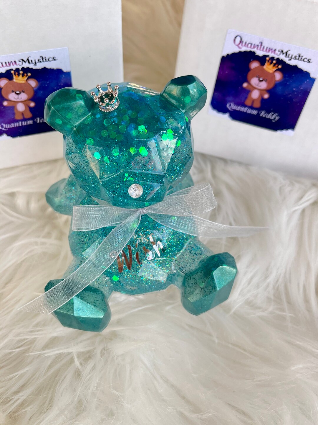 Geometric Teddy Bear Figurine, Geode Teddy Bear Sculpture With Crown ...