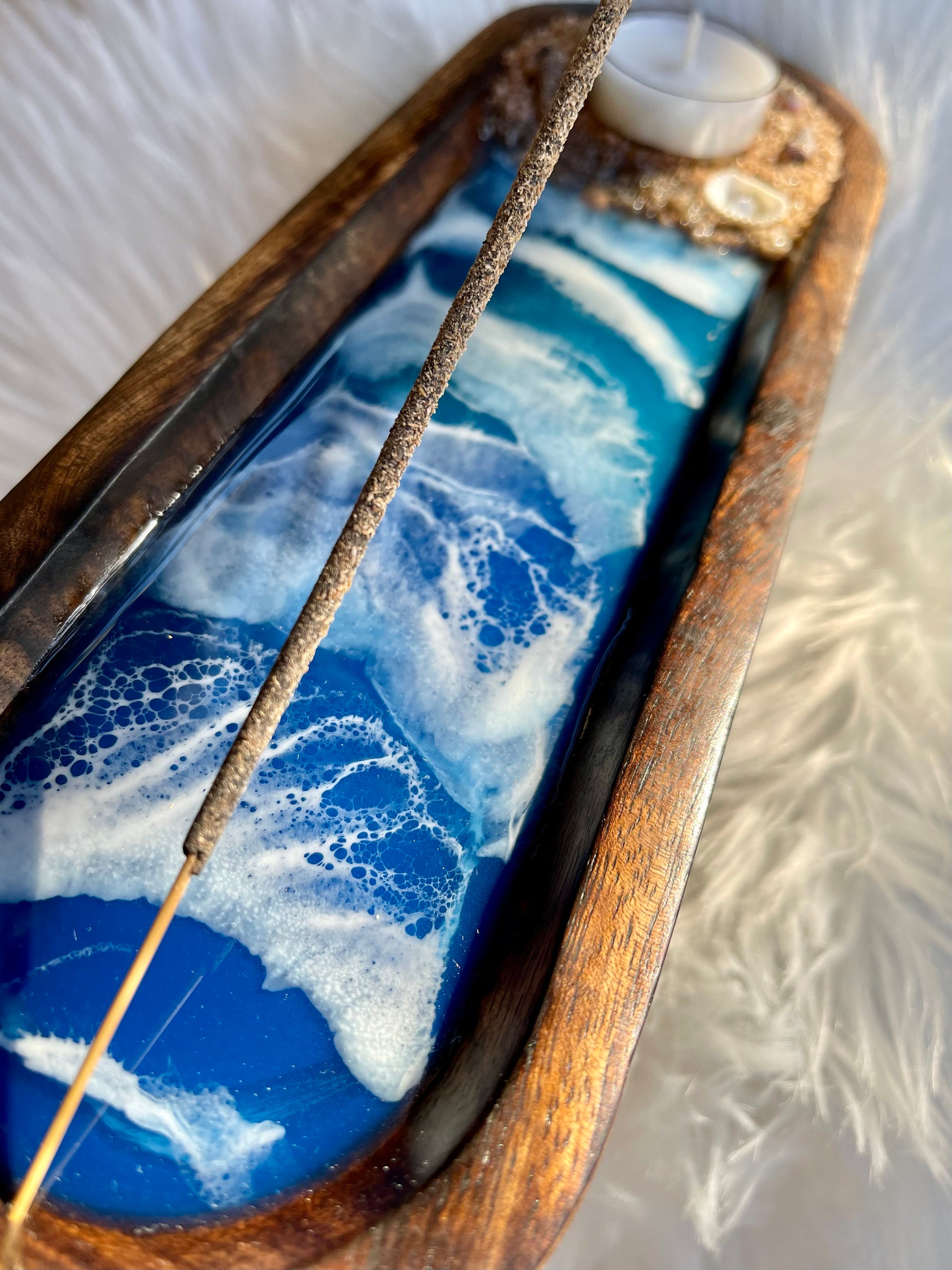 Tea Light & Incense Stick Holder Ocean Waves Scene Brown - Etsy