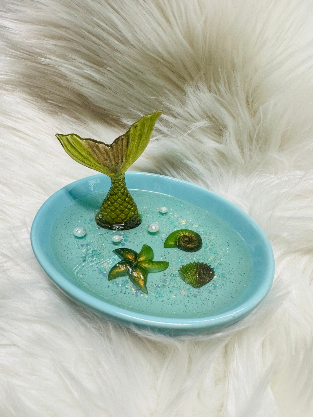 Mermaid Jewelry Dish, Soap Dish, Trinket Tray, Green & Bronze Mermaid ...