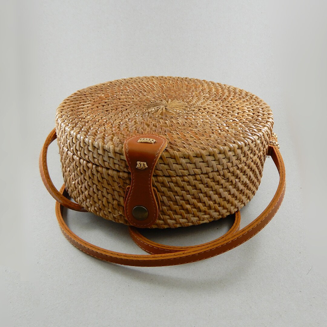 Round Rattan Bags for Women, Handmade Wicker Woven Handbag, Circle Boho ...