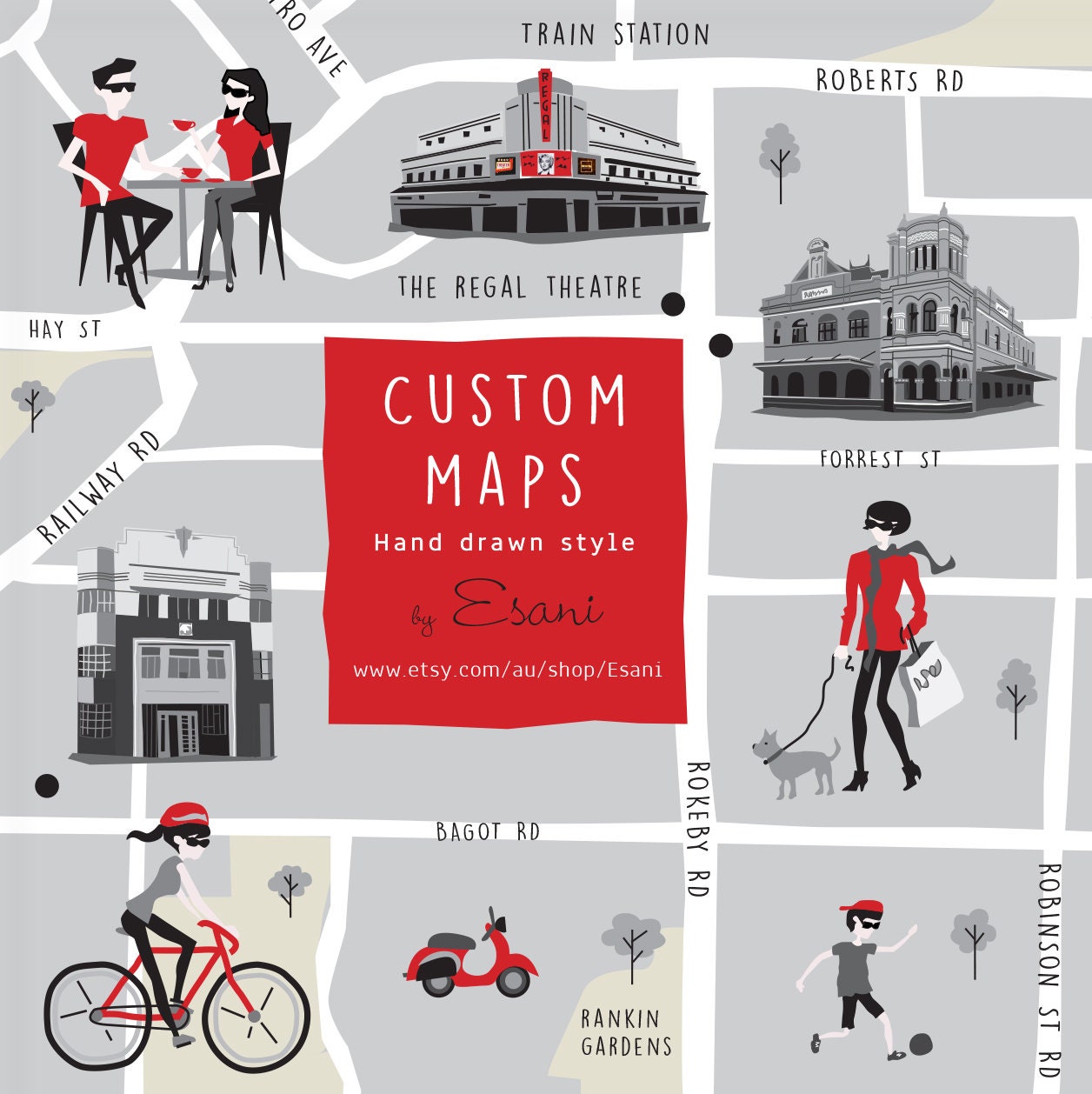 Custom Hand Drawn Maps Wedding Map Town Council Maps Travel - Etsy