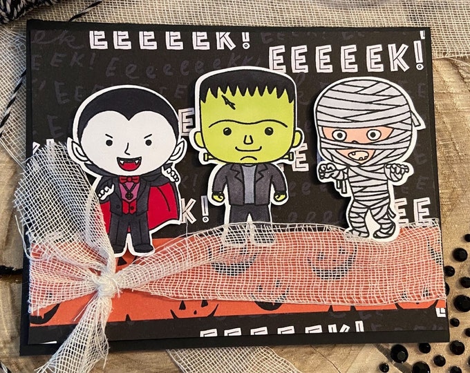 Halloween Card, Vampire Card, Frankenstein Card, Mummy Card, Horror ...