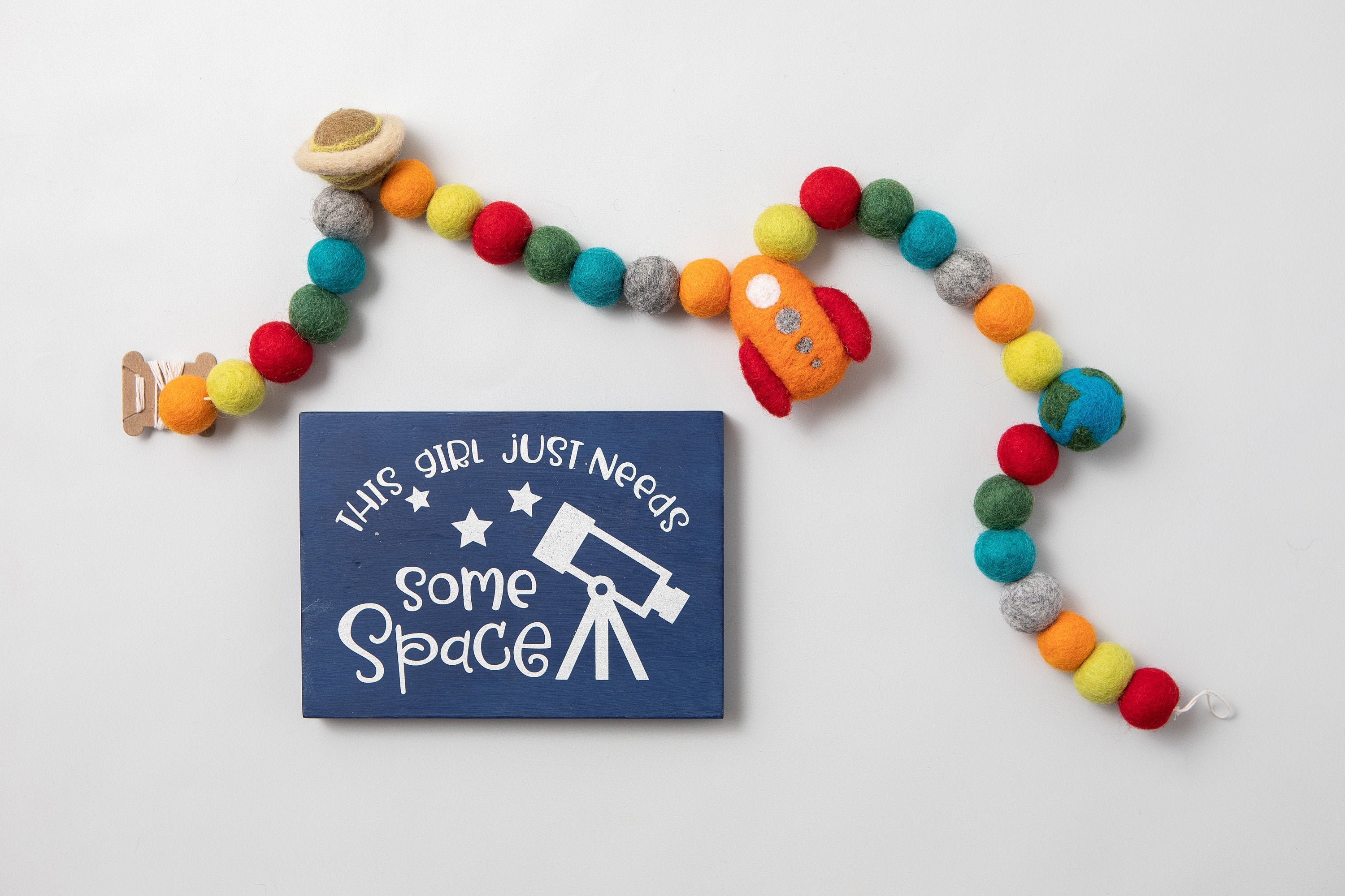 Space Garland, Felt Ball Garland, Space Decor, Spaceship Decor, Rocket ...