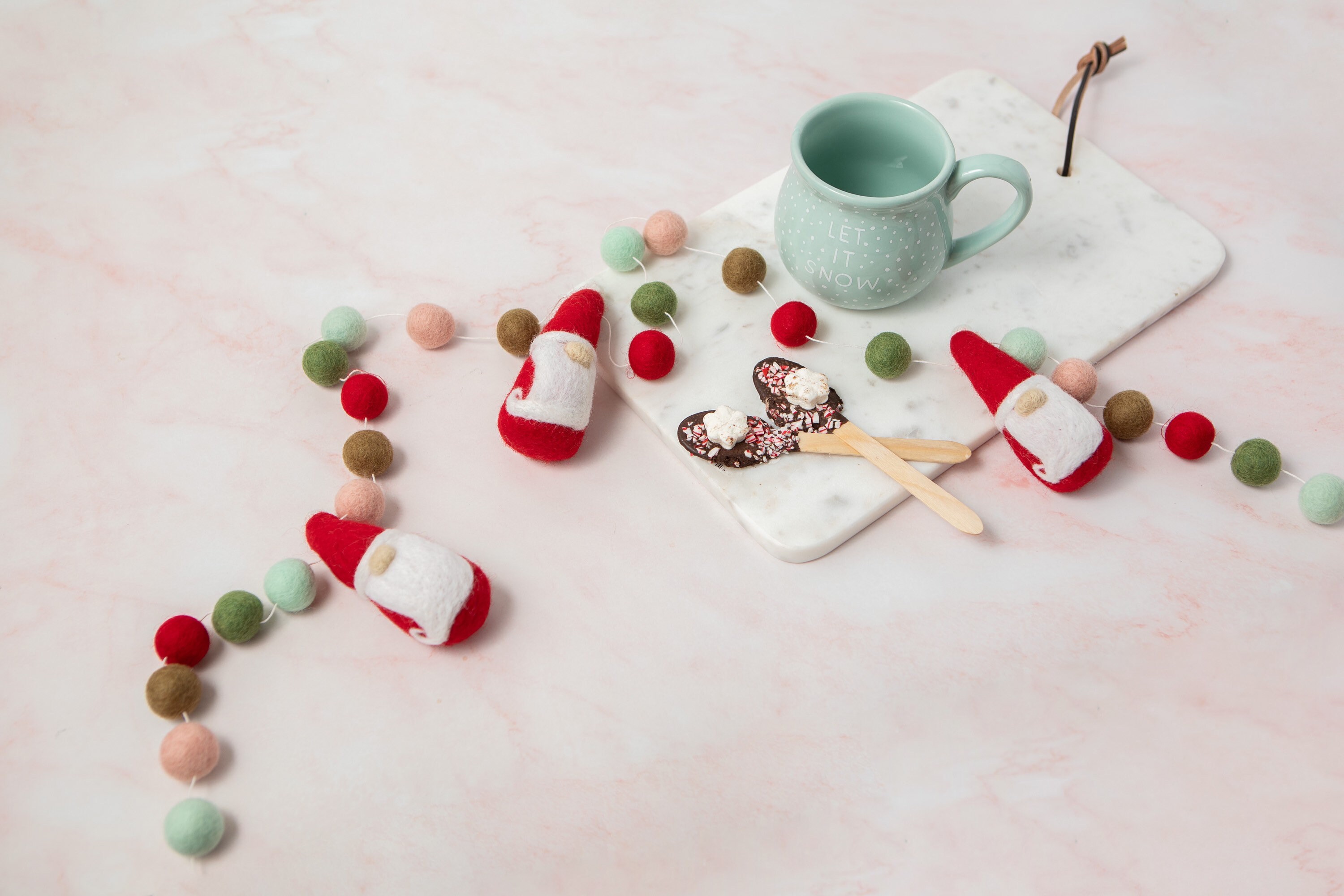 Santa Felt Garland, Santa Decor, Santa Garland, Felt Ball Garland ...
