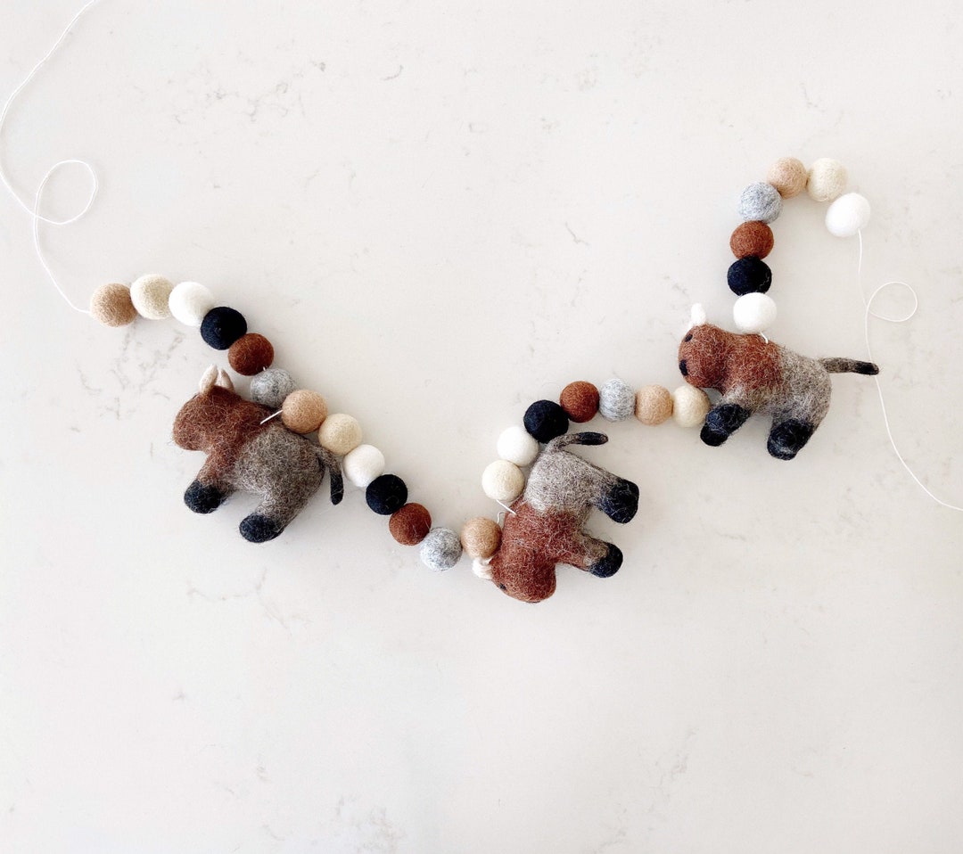 Felt Buffalo Garland, Wool Pom Pom, Nature Nursery Decor - Etsy